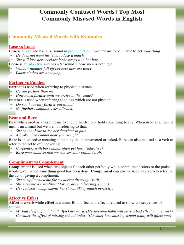 Commonly Confused Words | PDF | Verb | English Language