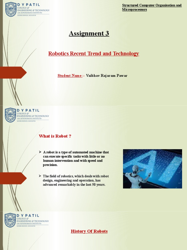 Assignment 3: Robotics Recent Trend and Technology | PDF | Robot | Robotics