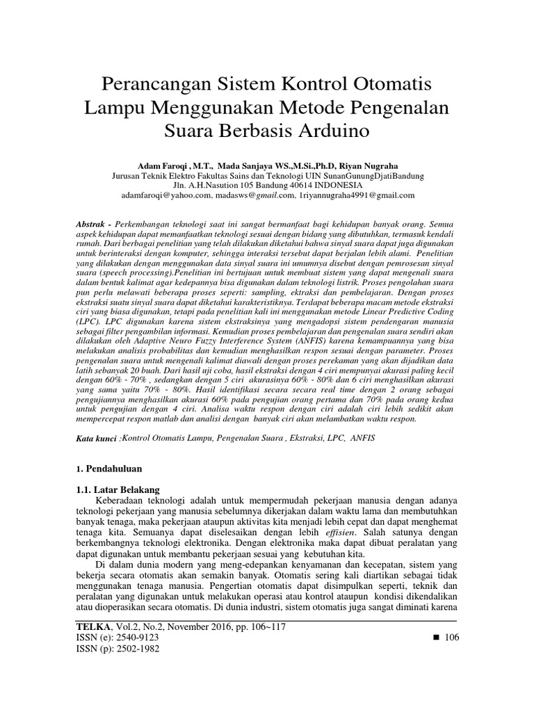 Perancangan Sistem Kontrol Otomatis Lampu Menggunakan Metode Pengenalan ...