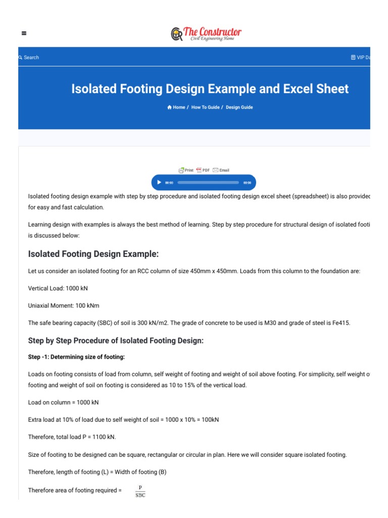 Isolated Footing Design Example and Excel Sheet | PDF | Bending ...