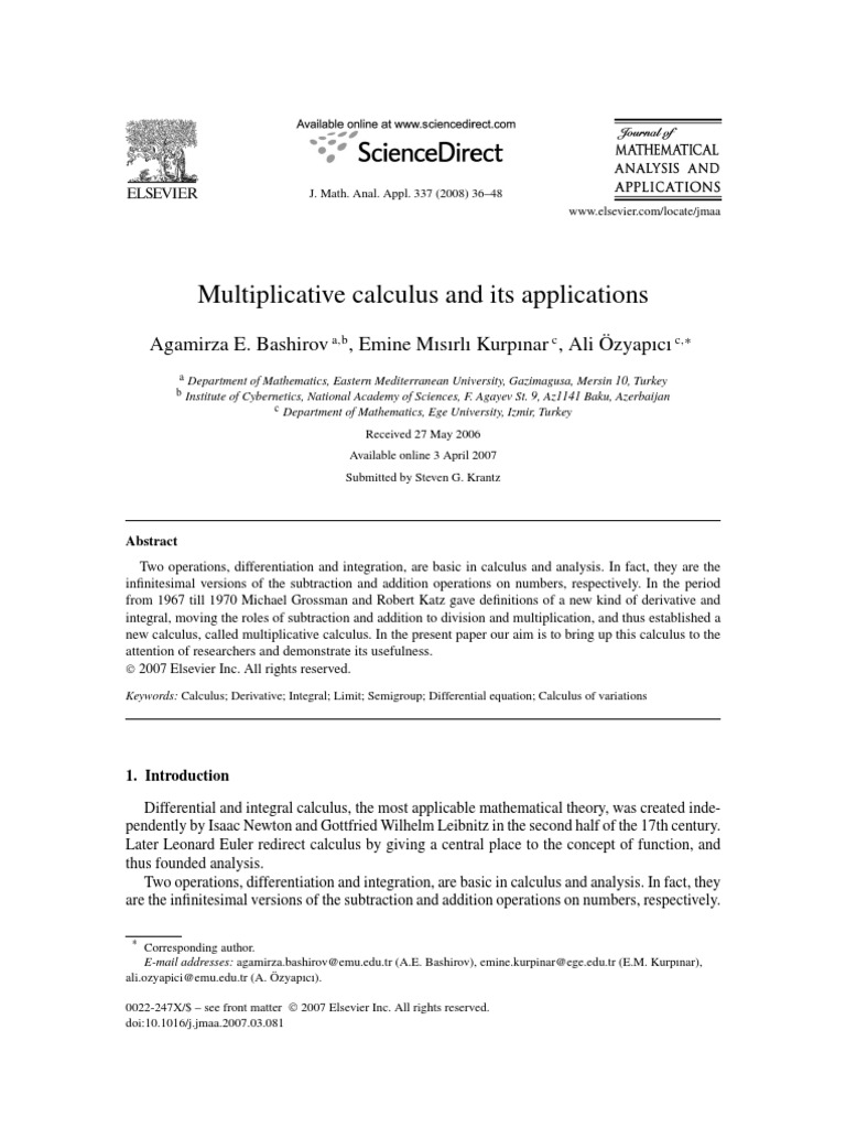 Multiplicative Calculus | PDF | Derivative | Calculus