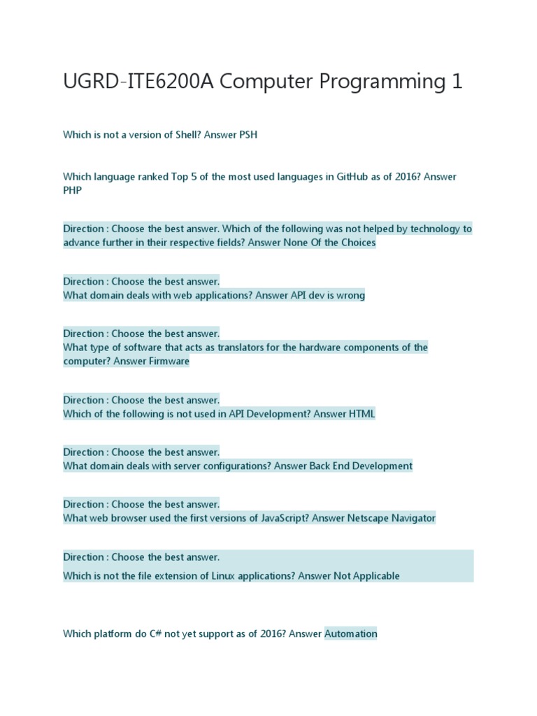 UGRD-ITE6200A Computer Programming 1 Prelim Quiz 1 | PDF
