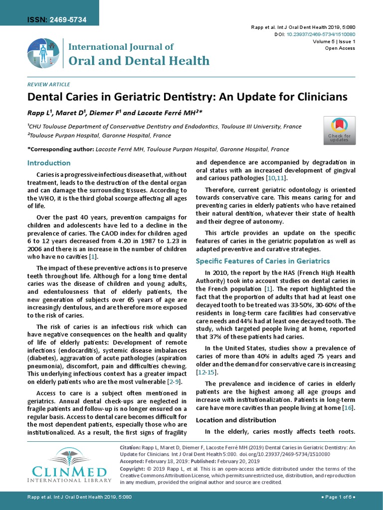 Dental Caries in Geriatric Dentistry - An Update For Clinicians | PDF ...