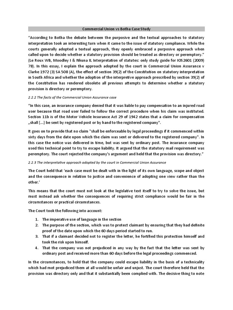 2.2.2 The Facts of The Commercial Union Assurance Case | PDF ...