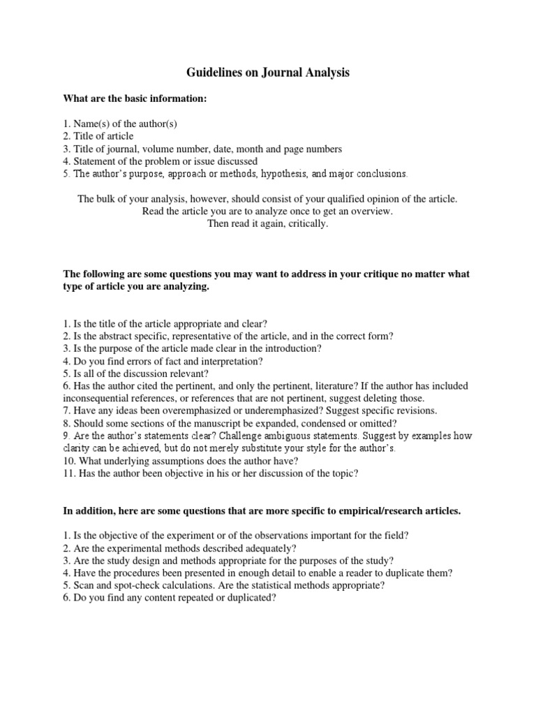 Guidelines On Journal Analysis: What Are The Basic Information | PDF