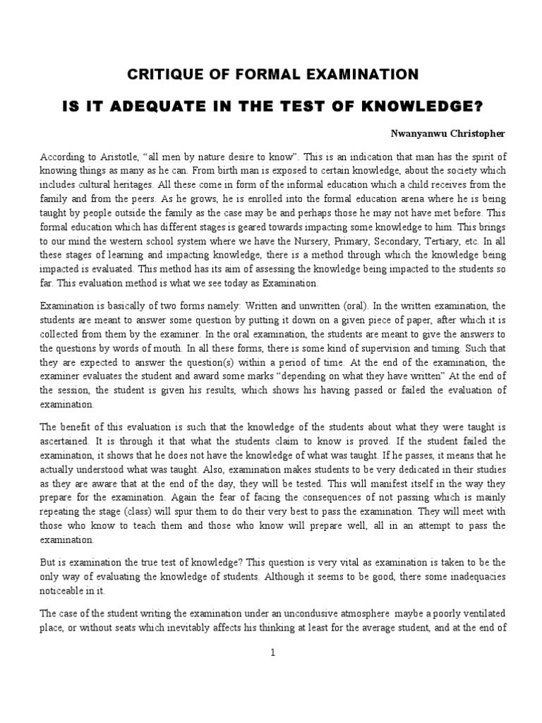 Examining the Efficacy of Formal Exams | PDF | Test (Assessment ...