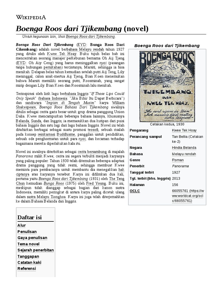 Boenga Roos Dari Tjikembang (Novel) | PDF