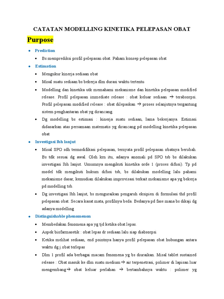 Kinetika dan Model Pelepasan Obat | PDF