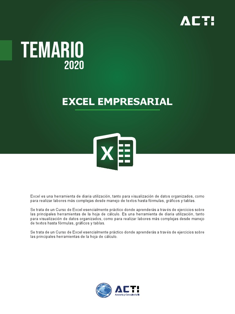 Brochure Acti Excel Empresarial Nuevo | PDF | Microsoft Excel | Macro (informática)