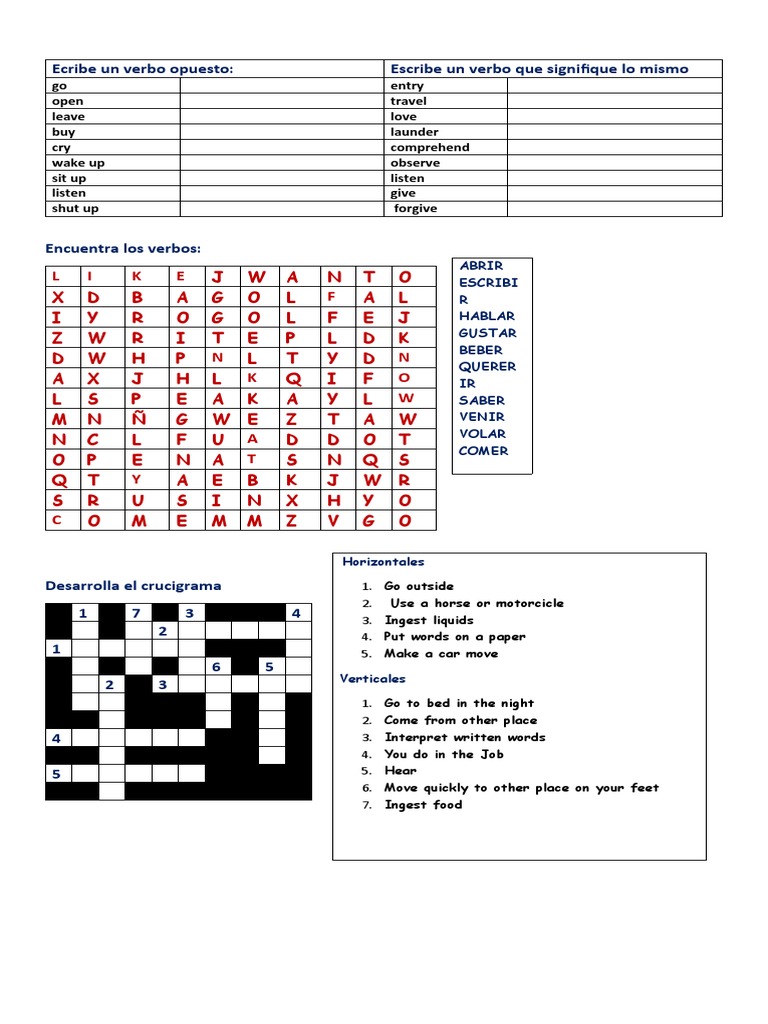Crucigrama Sopa de Letras Verbos | PDF