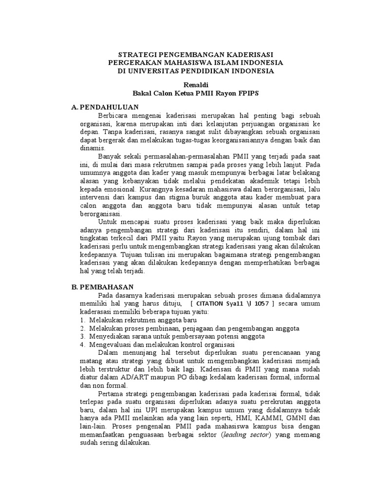 Essay Strategi Pengembangan Kaderisasi UPI | PDF Essay Strategi Pengembangan Kaderisasi UPI | PDF