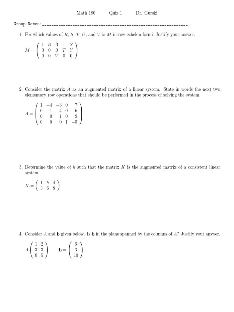 Linear Algebra Quiz | PDF