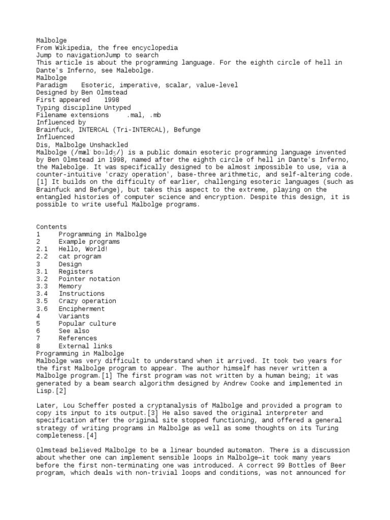 Malbolge | PDF | Software Development | Computer Engineering