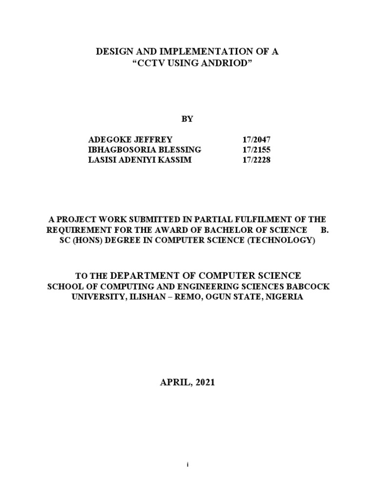 Design & Implementation of CCTV Using Android | PDF | Closed Circuit ...