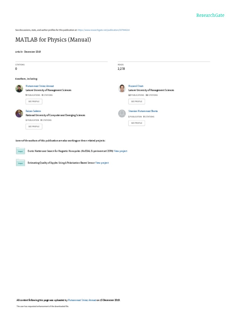 MATLAB Physics Manual for Students | PDF | Electric Field | Matrix ...