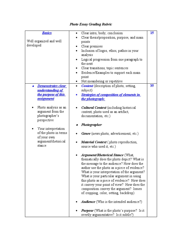 Photo Essay Grading Rubric | PDF | Verb | Argument