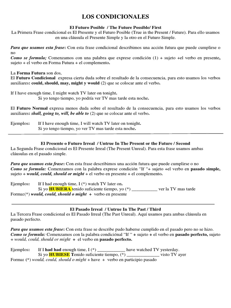 Las Frases Condicionales | PDF | Verbo | Morfología Lingüística