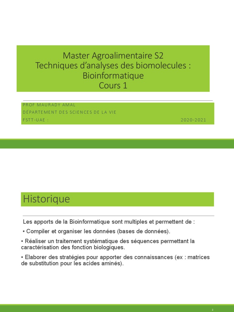Cours1 Bioinformatique 2021 | PDF | Bio-informatique | Gènome