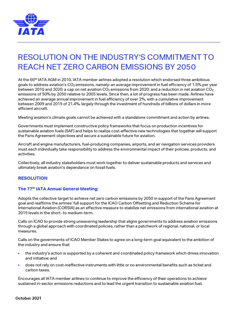 IATA's Net Zero Commitment by 2050 | PDF | Sustainable Development ...