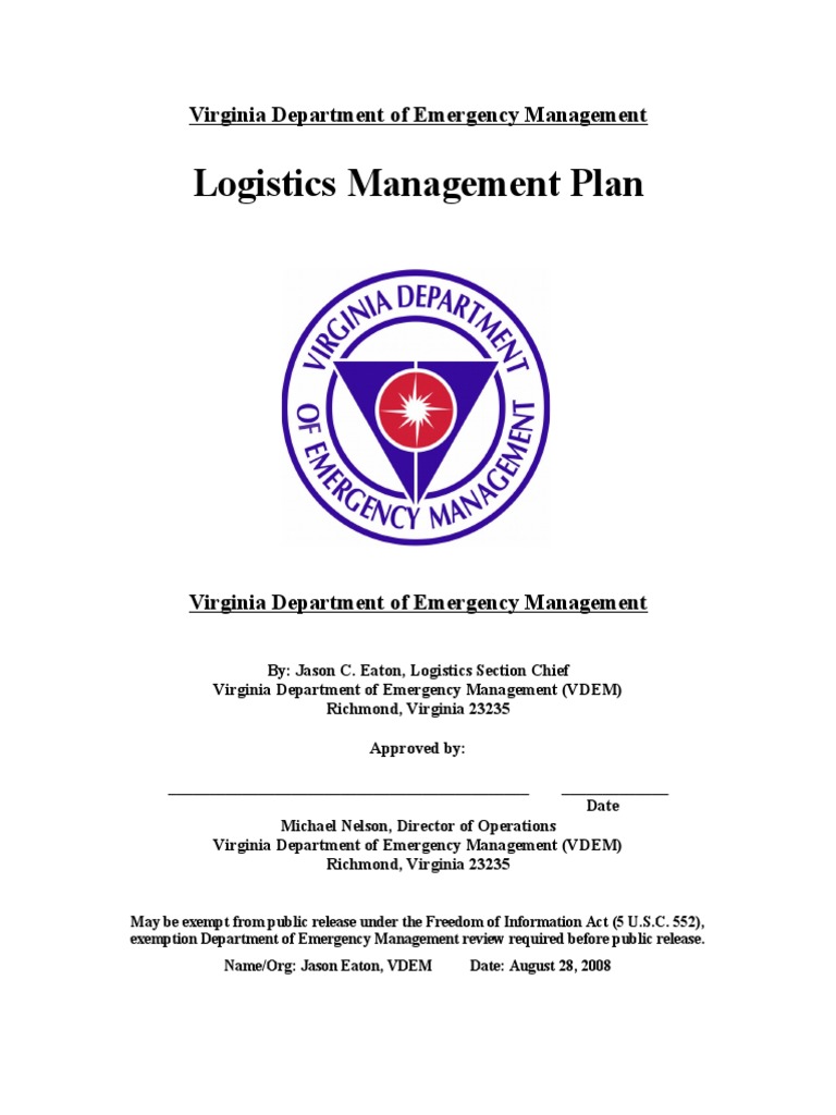 Logistics Management Plan Format | PDF | Emergency Management | Logistics