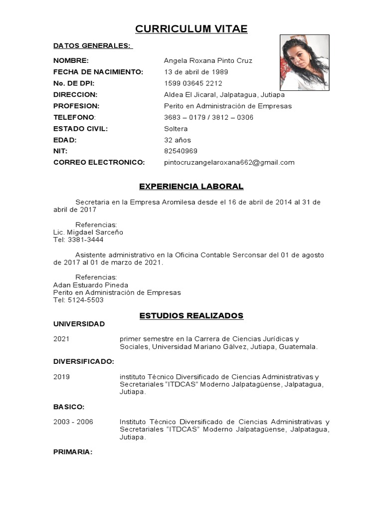 CURRICULUM VITAE - Angela Roxana Pinto Cruz | PDF