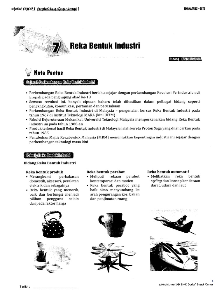 Modul PDPR PSV Tingkatan 2 Unit 7 Reka Bentuk Industri | PDF