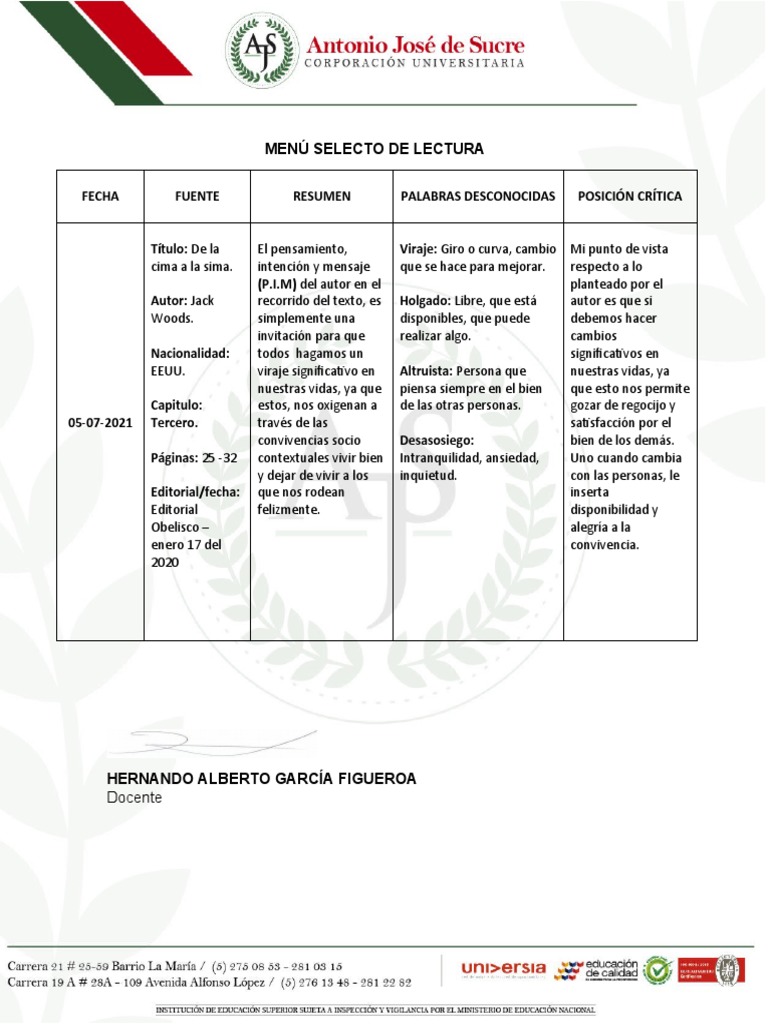 Ejemplo Menú Selecto de Lectura | PDF