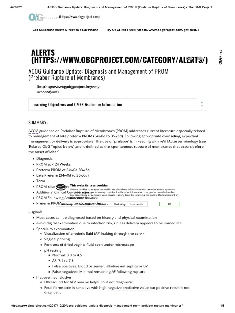 ACOG Guidance Update - Diagnosis and Management of PROM (Prelabor ...