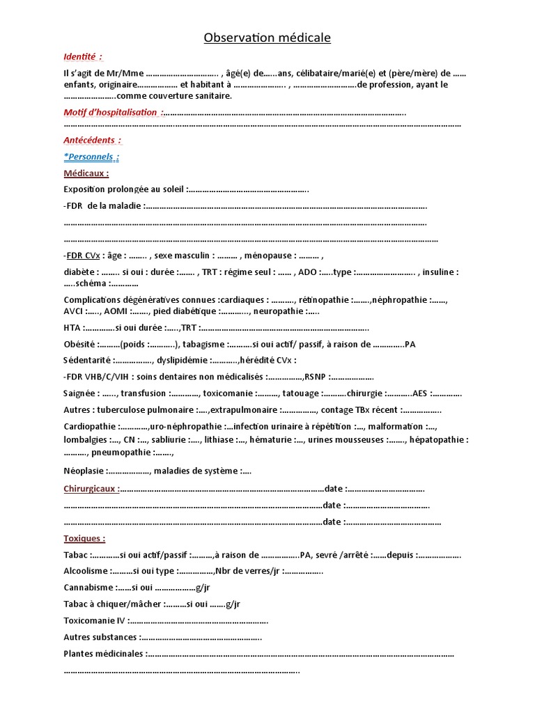 Observation Médicale | PDF
