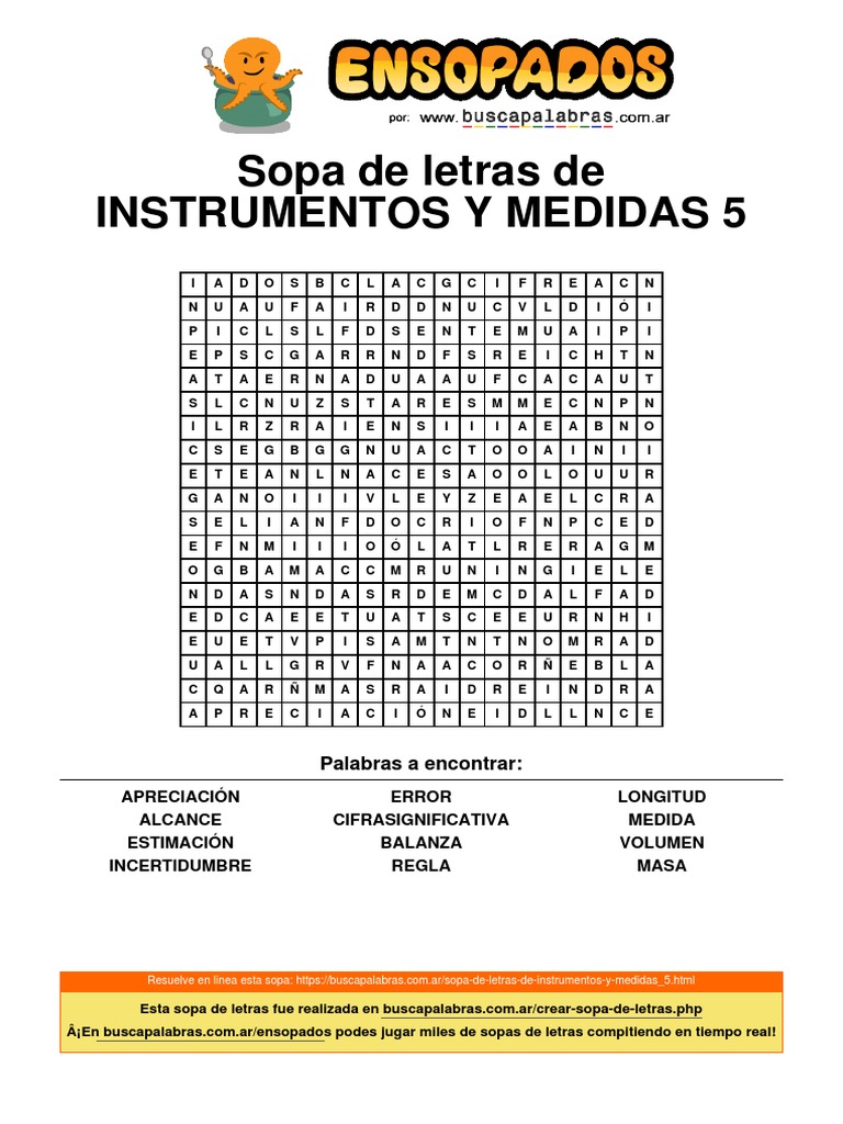 Sopa de Letras 1°5 Instrumentos y Medidas | PDF