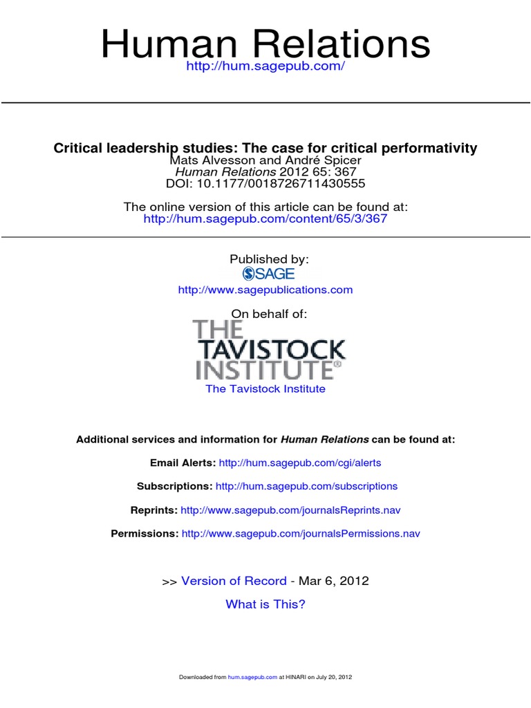 Alvesson & Spicer 2012 - Critical Leadership Studies - The Case For ...