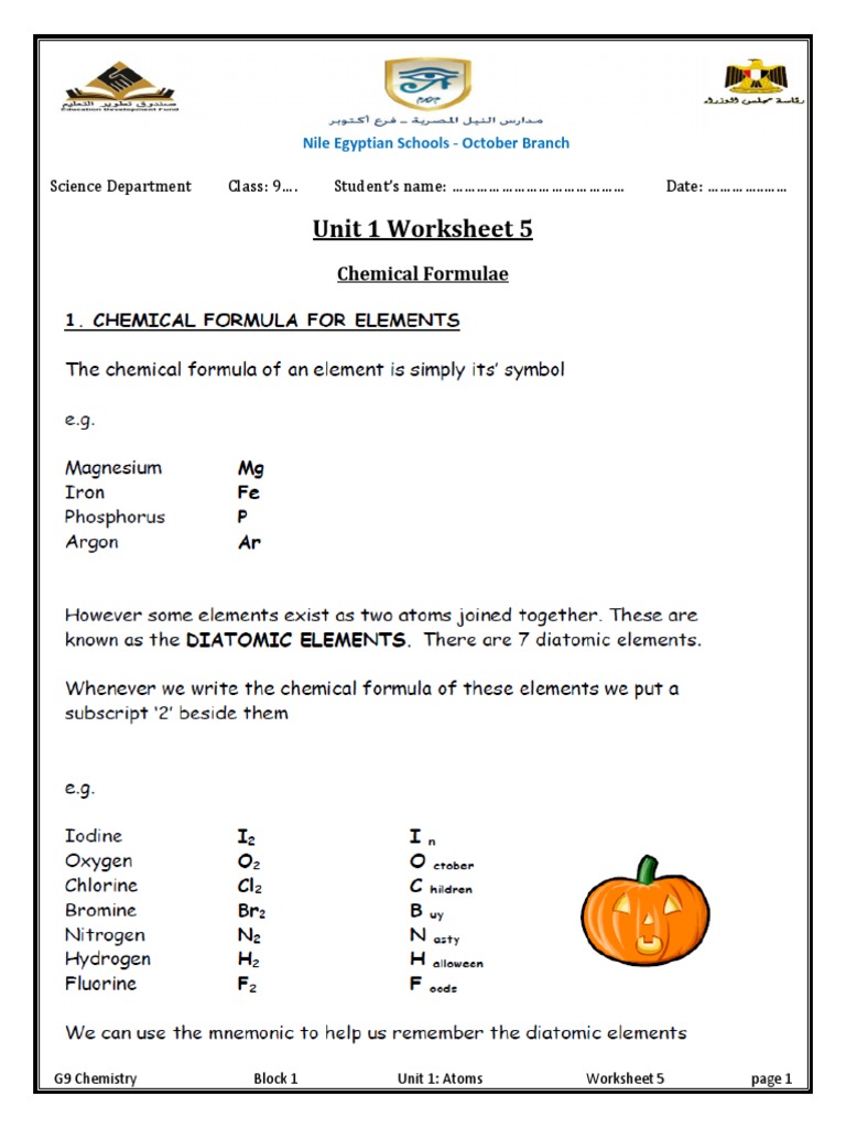 Unit 1 Worksheet 5: Chemical Formulae | PDF
