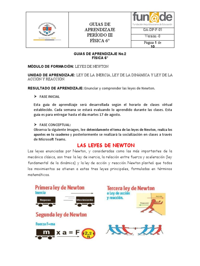 Guía de Aprendizaje: Leyes de Newton | PDF | Las leyes del movimiento ...
