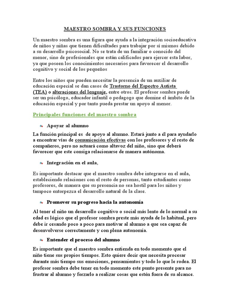 Maestro Sombra y Sus Funciones | PDF | Maestros | Educación especial