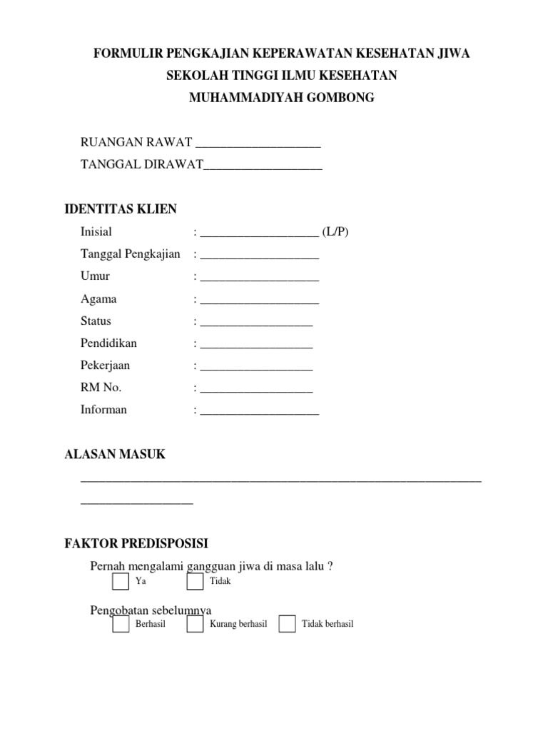 Format Pengkajian Keperawatan Gangguan Jiwa | PDF