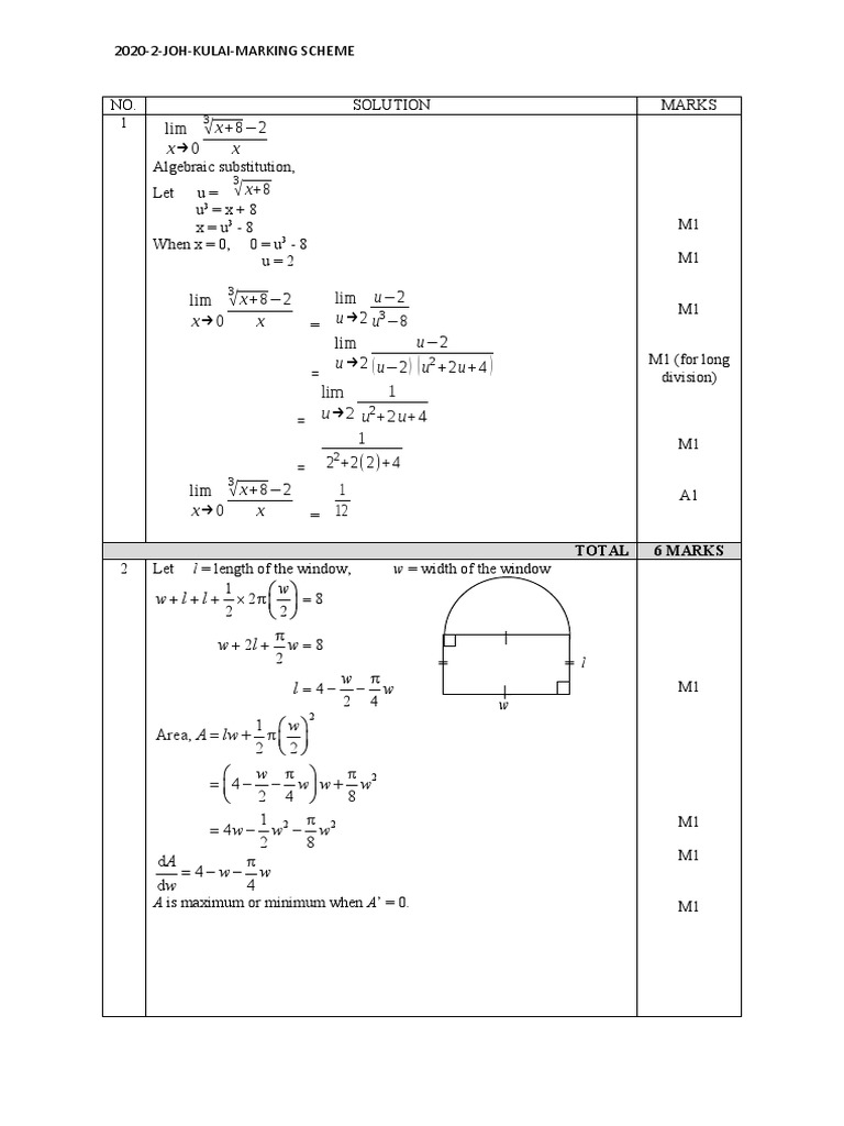 Lim 8 Lim 1 + 2 U+4: Total 6 Marks | Download Free PDF | Applied ...