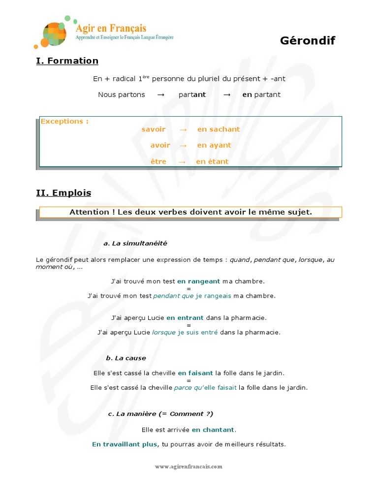Formation et emploi du gérondif | PDF | Verbe | Linguistique