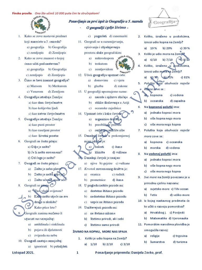 Razred Geografija - Ponavljanje Za 1. Ispit (O Geografiji I Gdje Zivimo ...