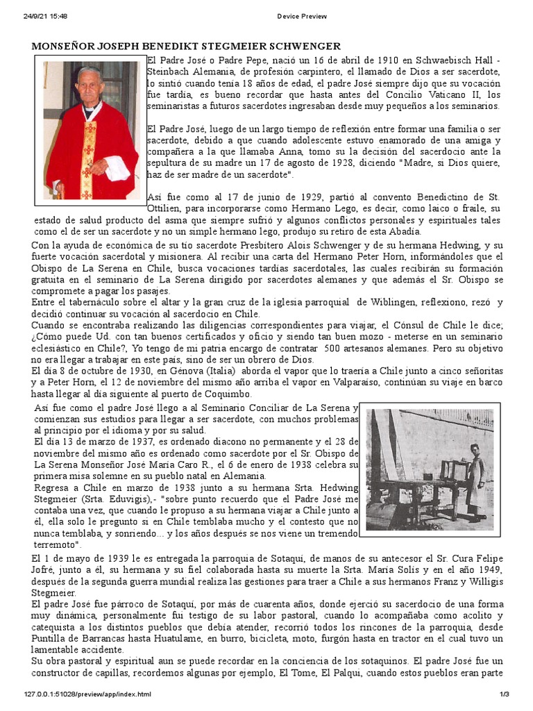 Biografia Presbitero Joseph Stegmeier S | PDF | Sacerdote | Seminario
