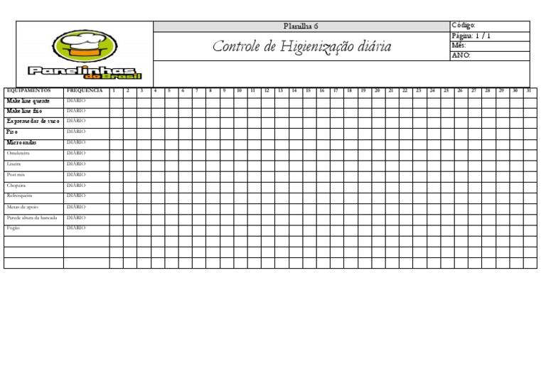 Utf-8''planilha 6 - Mapa de Higienização Diária (1) - 1 | PDF