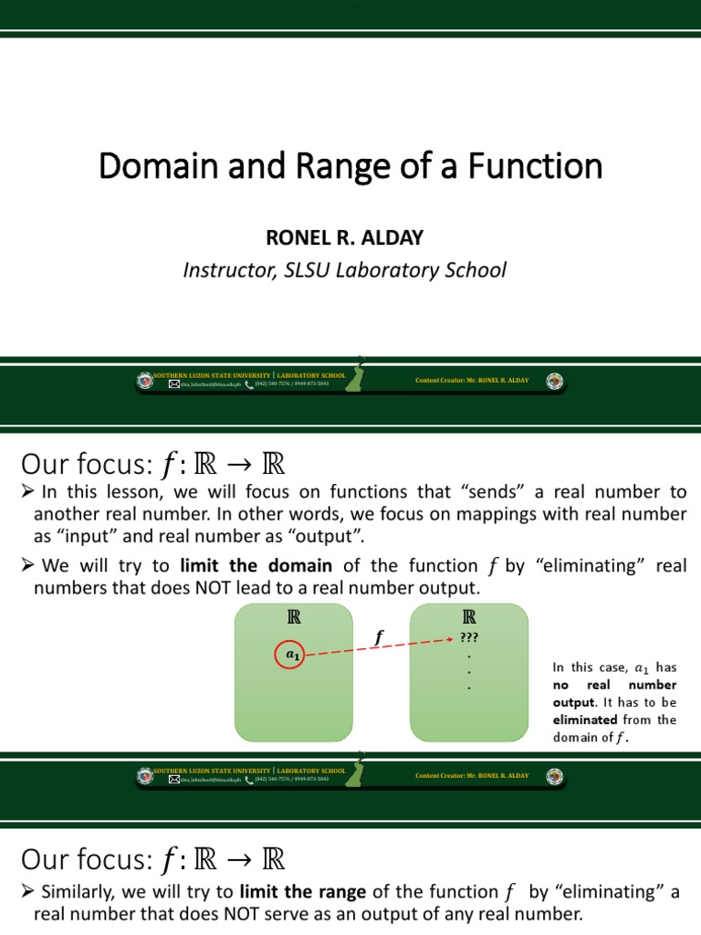Domain And Range Of A Function Instructor Slsu Laboratory School