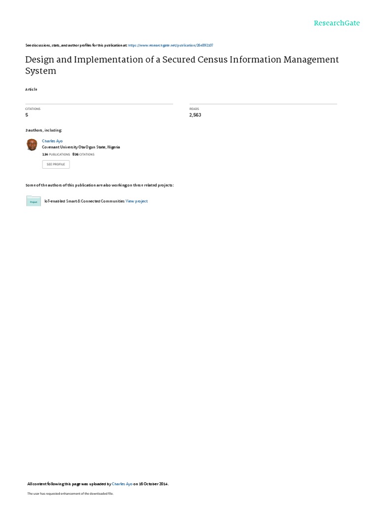 Secure Census System Design | PDF | Databases | Census