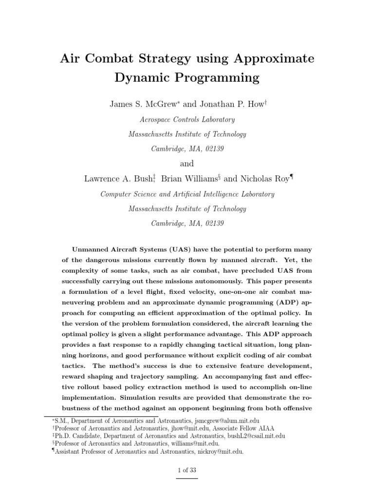 Air Combat Strategy Using Approximate Dynamic Programming | PDF | Dynamic Programming ...