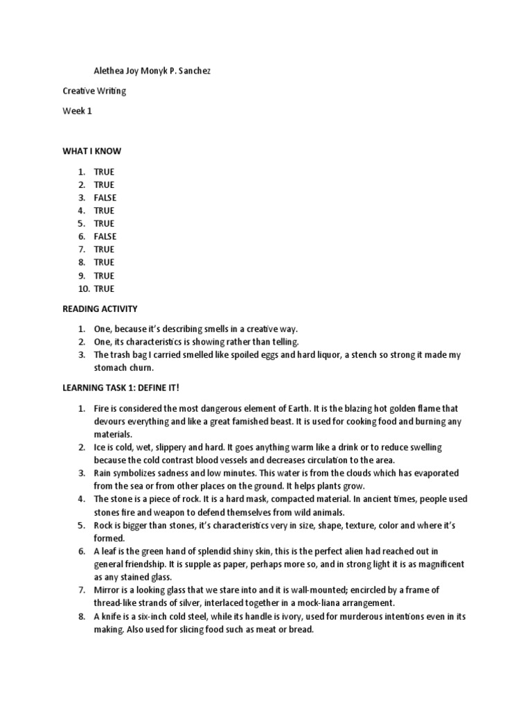 Creative Writing G11 Week 1 | PDF | Poetry