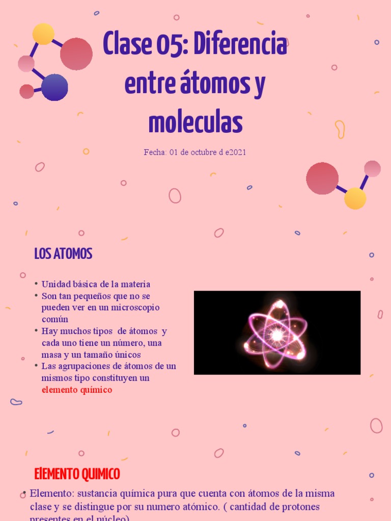 Diferencia Entre átomos Y Moléculas Pdf Elementos Químicos Moléculas
