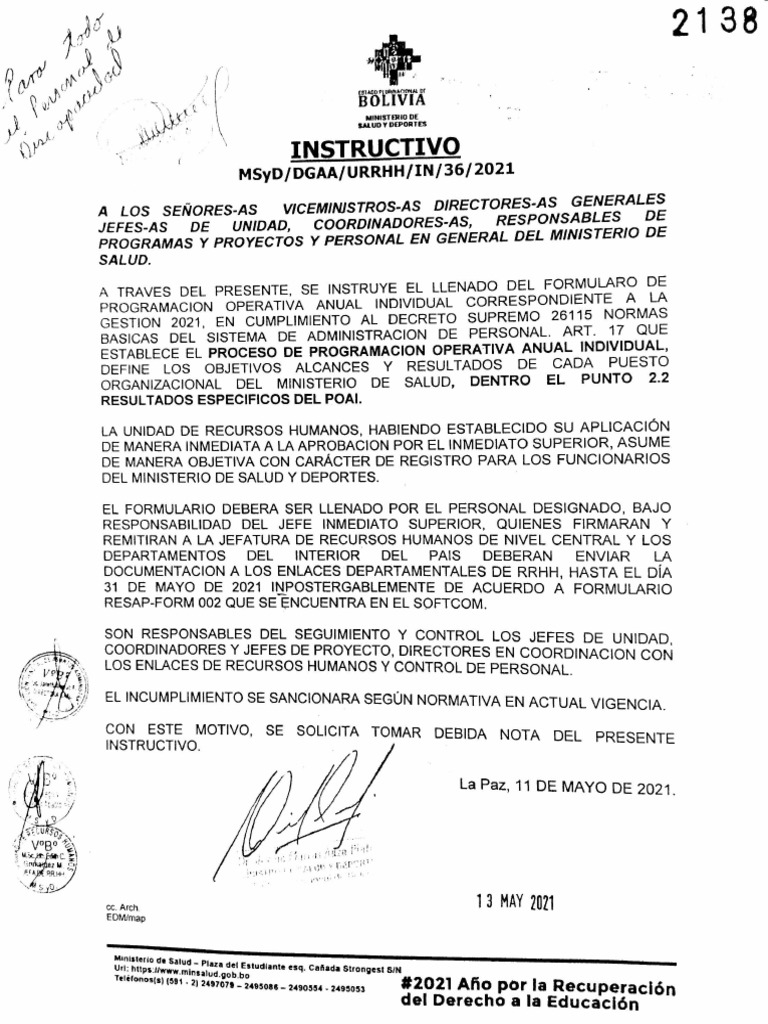 INSTRUCTIVO 2138 REALIZACIÓN de POAI | PDF