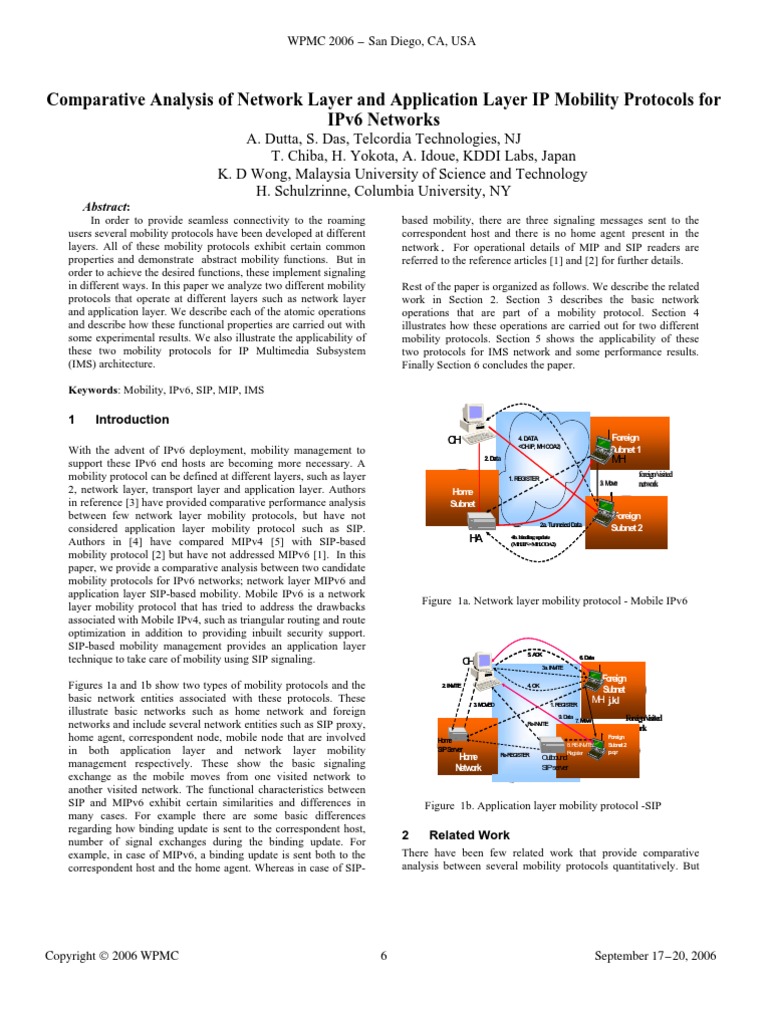 Comparative Analysis of Network Layer and Application Layer Ip Mobility Protocols For Ipv6 ...