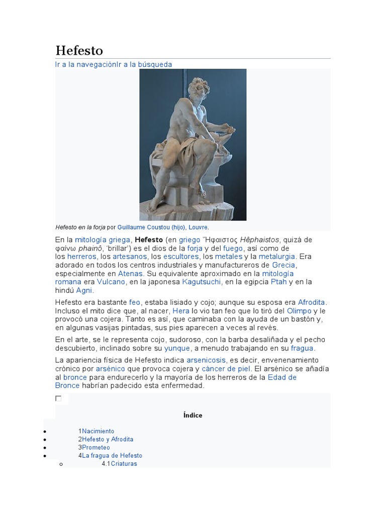 Biografía del dios griego Hefesto: El protector de los herreros y la ...