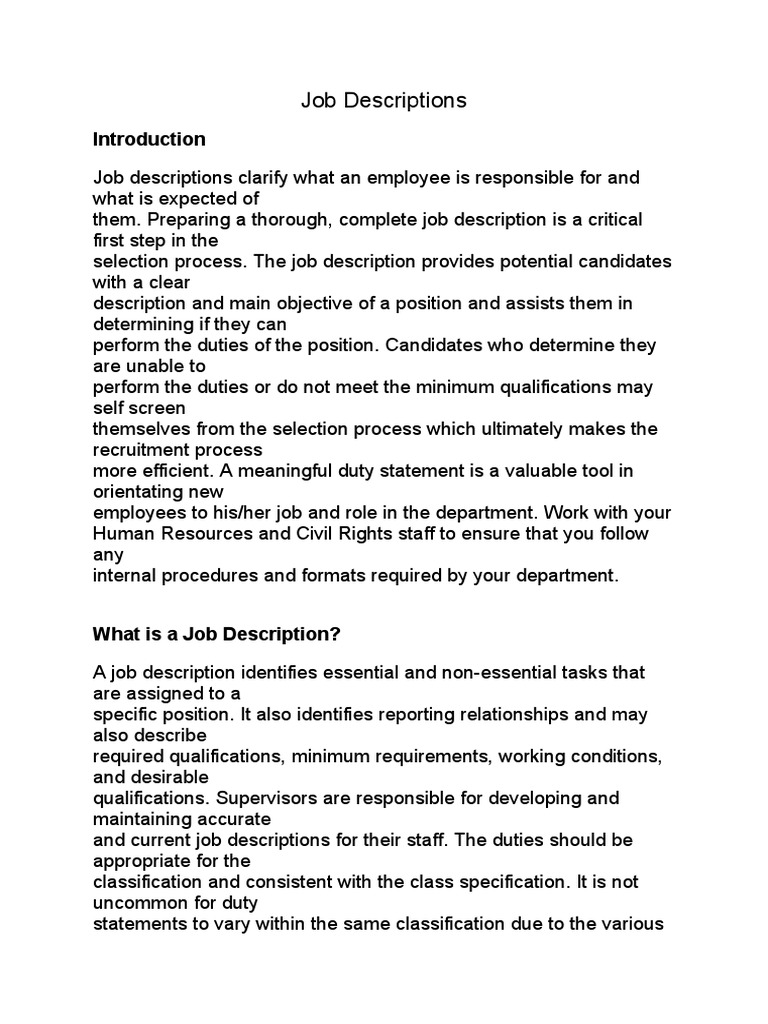 Job Descriptions | PDF | Employment | Business