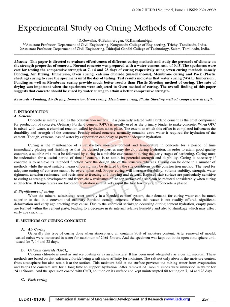 Experimental Study On Curing Methods of Concrete | PDF | Concrete | Cement